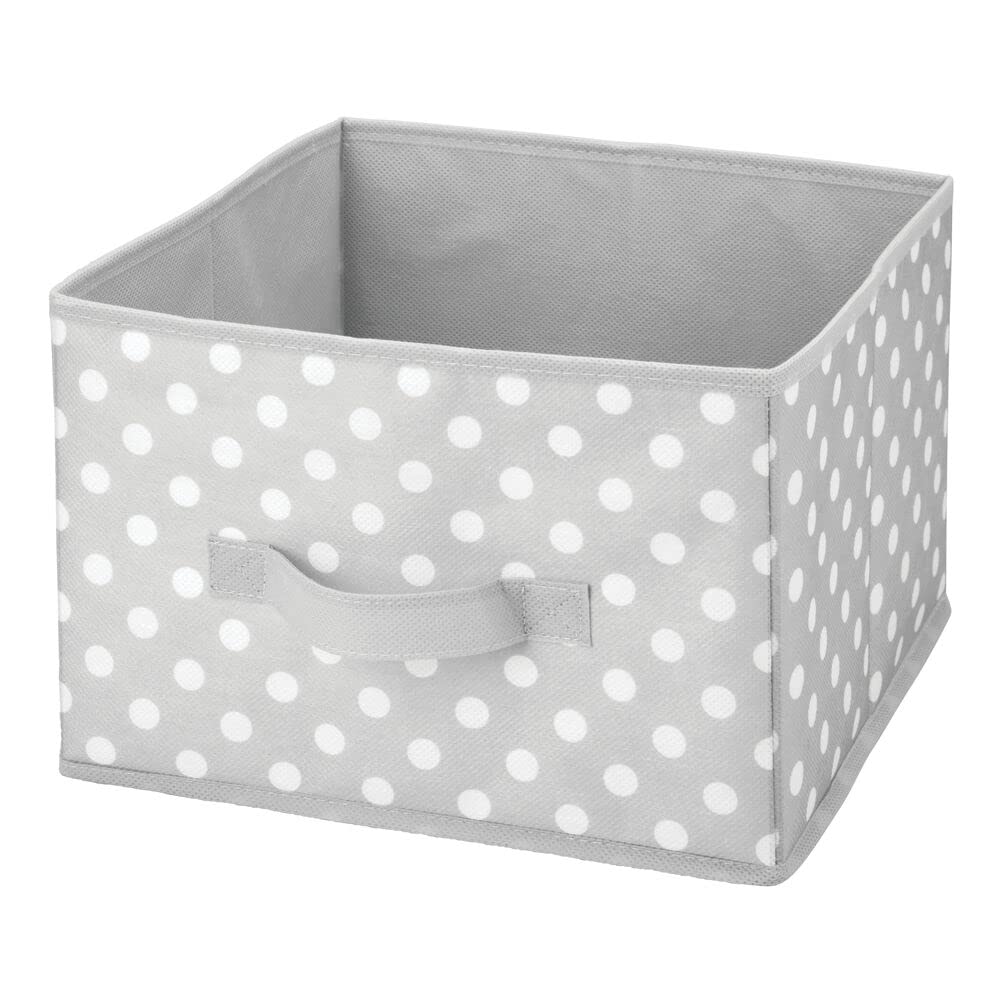 mDesign Medium Soft Fabric Nursery/Playroom Closet Storage Organizer Bin Box with Front Handle for Cube Furniture Shelving Units - Holds Toys, Clothes, Diapers, Bibs, 4 Pack, Pink/White Polka Dot