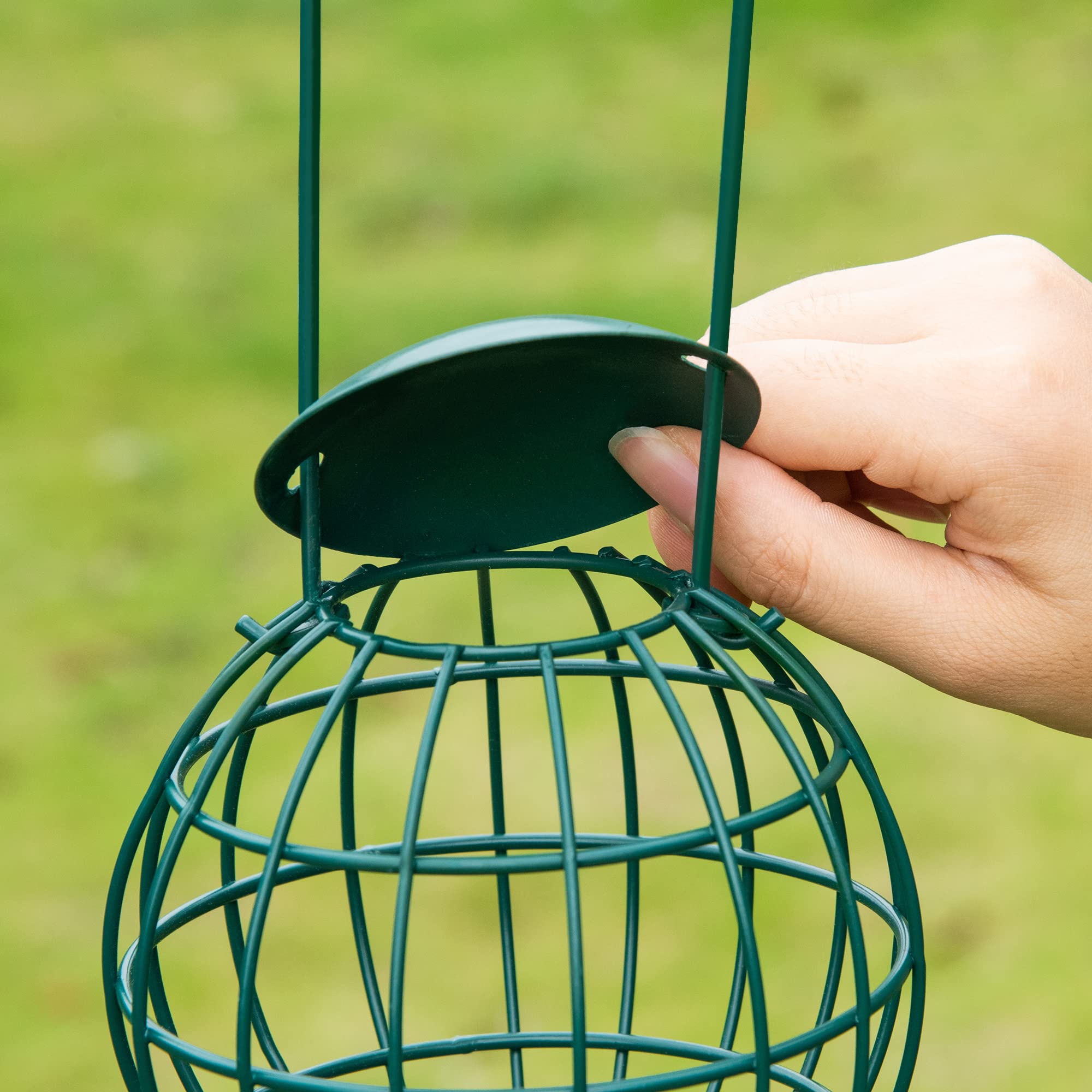 PawHut 6 Hook Feeding Station, Steel Multi-Feeder Kit Stand with 4 Bird Feeders, Mesh Tray, Water Dish and 4-Prong Base, Green