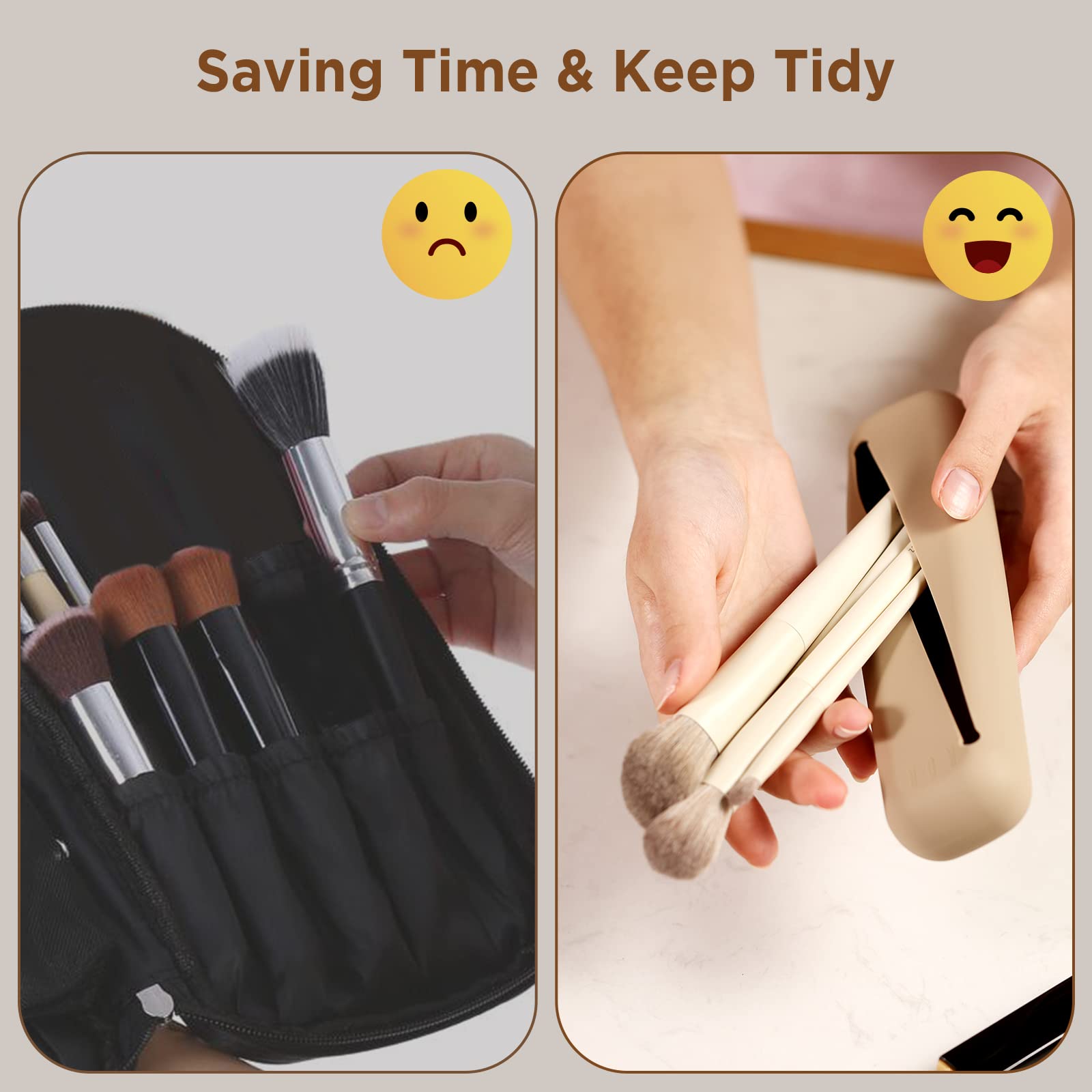 Wekin Makeup Brush Holder Travel, Silicone Portable Soft Cosmetic Brush Organizer Case Bag for Daily, Work, Gift,Business Cute Make-up Brushes Storage Tools for Vanity