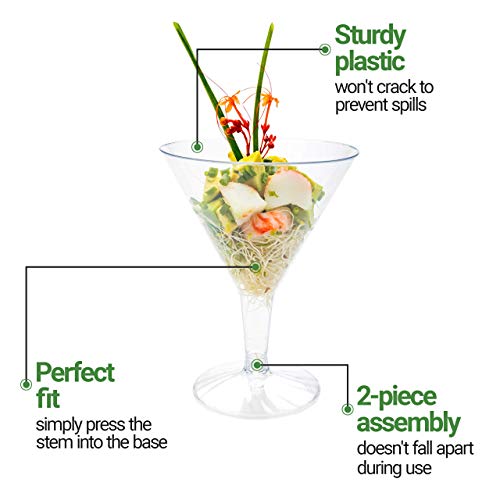 Restaurantware 7.5 Ounce Plastic Martini Glasses 100 Round Disposable Martini Glasses - Shipped Unassembled Premium Clear Plastic Plastic Cocktail Glasses For Weddings Or Events
