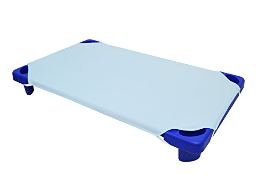 Sprogs Deluxe Heavy-Duty Childrens Standard 52" L Stackable Daycare Cot with Easy Lift Corners Cots & American Baby Company 100% Natural Cotton Percale Standard Daycare/Pre-School Cot Sheet, Blue
