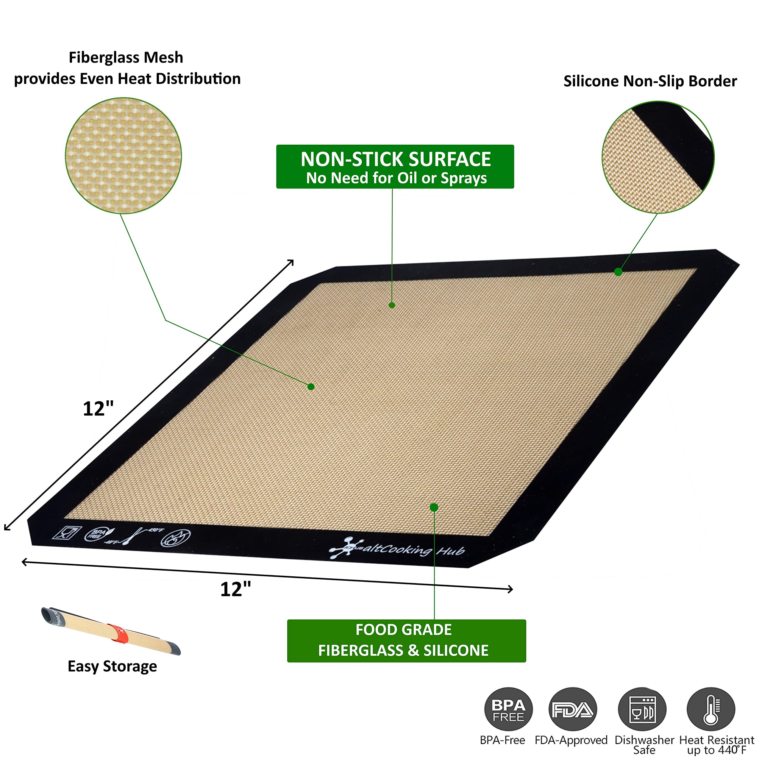 Silicone Roasting Mat and Silicone Baking Mat Combo for Air Fryer Oven - Set of 3 Food Safe, Non-Stick Baking Mat and Silicone Roasting Racks with Bonus Non-Stick Oven Liner