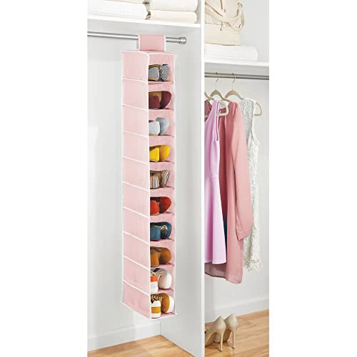 mDesign Soft Fabric Closet Organizer - Holds Shoes, Handbags, Clutches, Accessories - 10-Shelf Over Rod Hanging Storage Unit - Pink/White