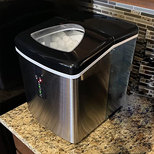 SMETA Countertop RV Ice Maker Portable Nugget Ice Machine Chewable Compact Mini Ice Chip Maker 39LBs Ice/24H Stainless Steel, Bullet Ice Cubes in 8 Mins, Crunchy Style with Ice Scoop & Basket