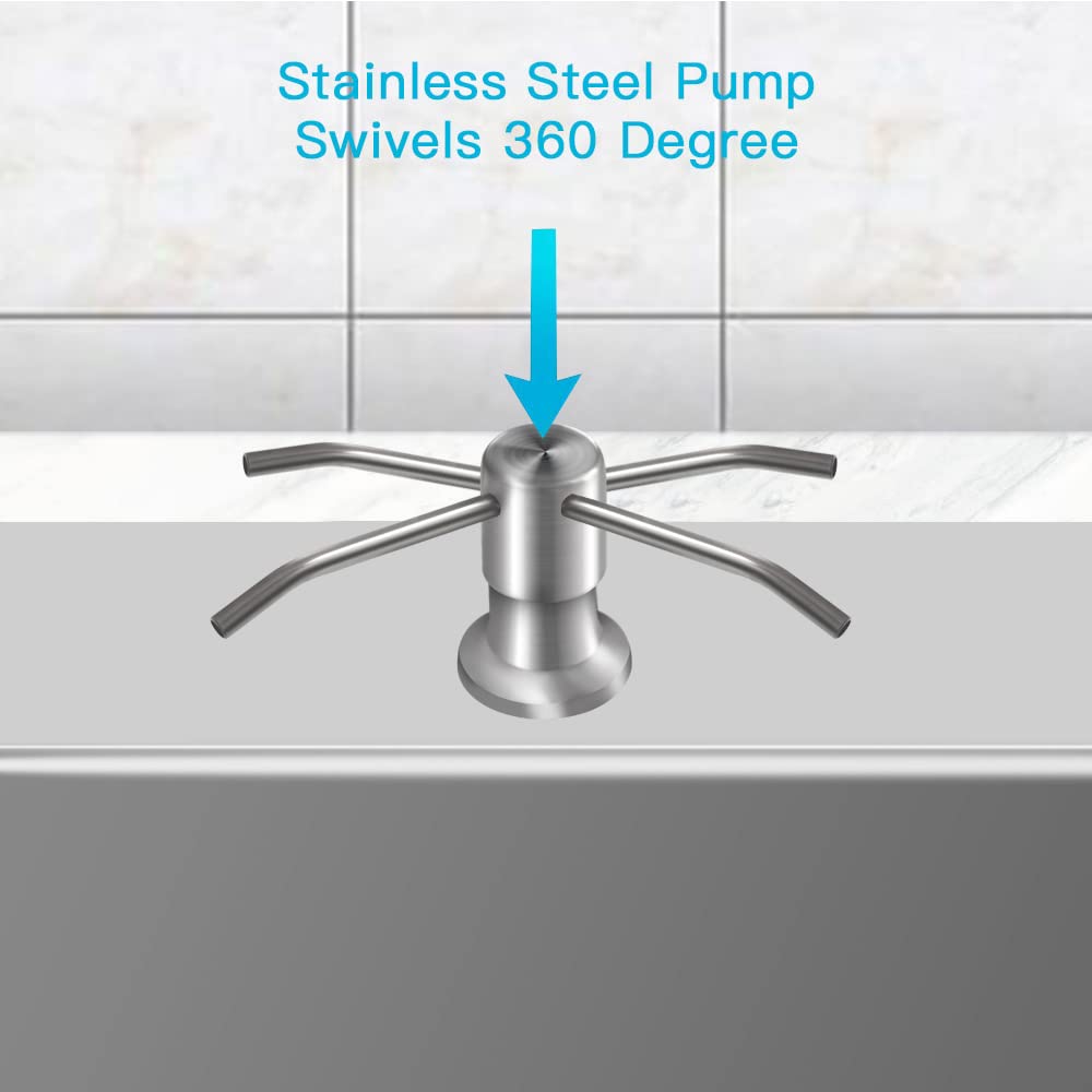 OHiHi Dish Soap Dispenser for Kitchen Sink (Brushed Nickel), Countertop Sink Soap Dispenser Water Pump with 47” No-Spill Extension Tube Kit Design for Kitchen Bathroom, No More Refills (Sliver)