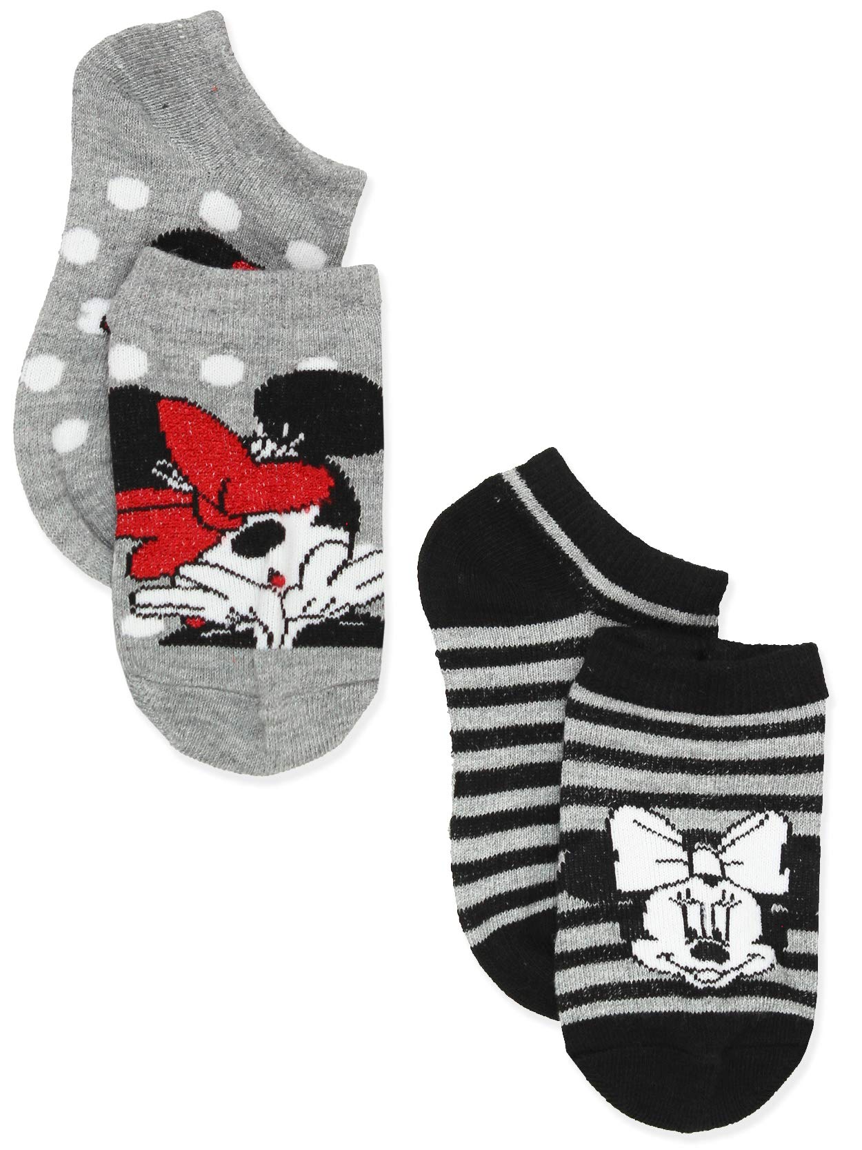 Minnie Mouse Polka Dots and Stripes Girls Toddler 6 pack No Show Socks (Shoe Size: 10-4 (Sock: 6-8), Grey)