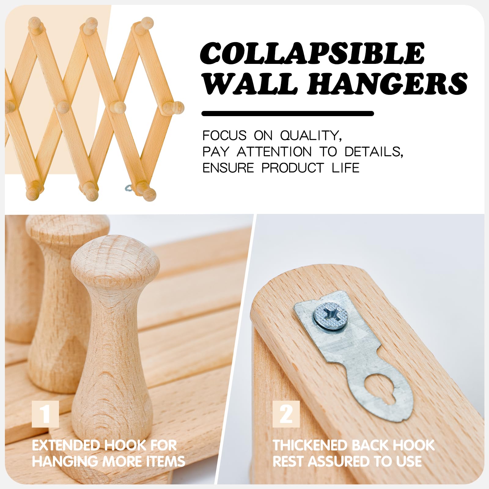 wekiweyi Expandable Accordion Wall Rack β 13 Hook Wooden Coat & Hat Rack, Multi-Functional Beech Wood Hanger for Hats, Coats, Coffee Mugs, and More, Rustic Natural Finish