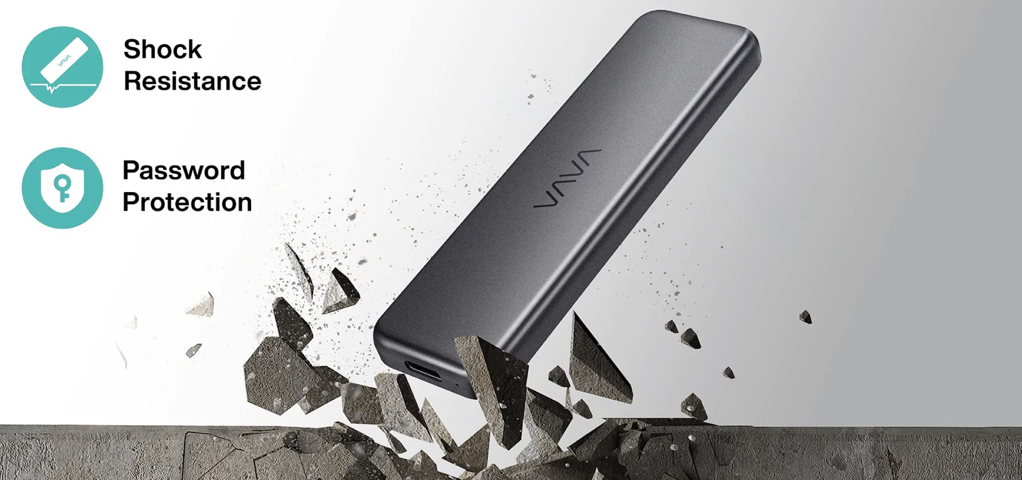 VAVA 1TB External Portable SSD (Solid State Drive), 540MB/S Data Transfer, AES 256-Bit Hardware Encryption Technology, for PC, Mac, Android Devices, Mini USB C Solid State Drive