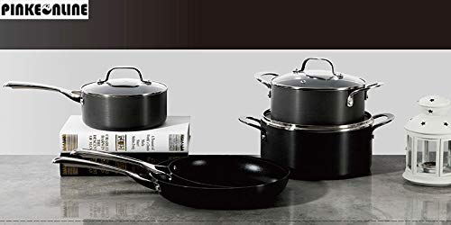 PINKEONLINE Hard Anodized Nonstick Skillet Frypans Induction Compatible 2 Pieces Set for Kitchen, Black.