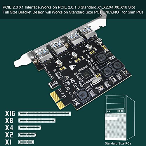 LTERIVER PCIE 4 Ports Super Speed USB 3.0 Card for Windows Server, XP, Vista, 7, 8.x, 10, 11 (32/64bit) PCs, Built in Smart Power Control Technology, No Additional Power Supply Needed(PCE-U304A)