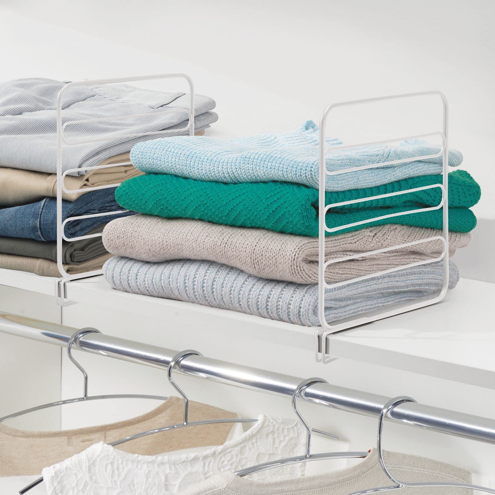mDesign Versatile Metal Wire Closet Shelf Divider and Separator for Storage and Organization in Bedroom, Bathroom, Kitchen and Office Shelves - Easy Install, 4 Pack - White