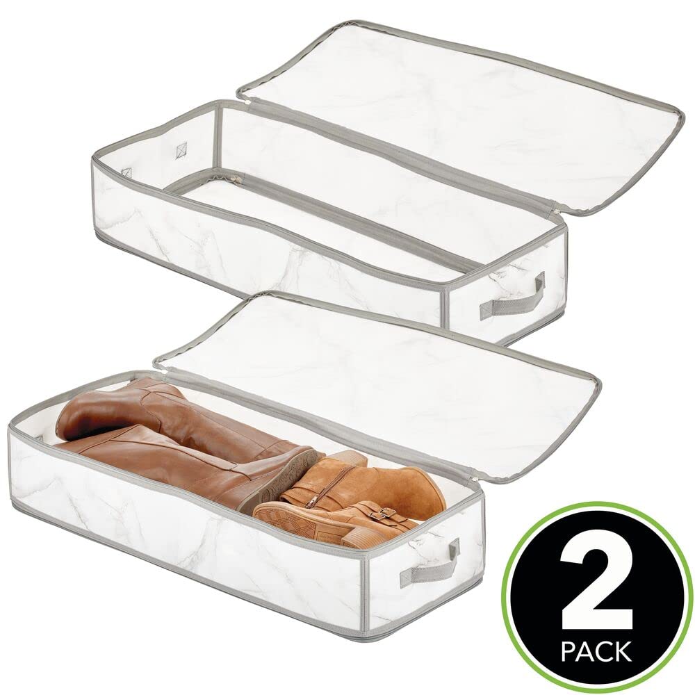 mDesign Plastic Closet Storage Organizer Zipper Bag with Pull Handle; for Bedroom, Hallway, Entryway, Nursery, Closets, Clothes, Toys, Blankets, Linens, 2 Pack - Marble