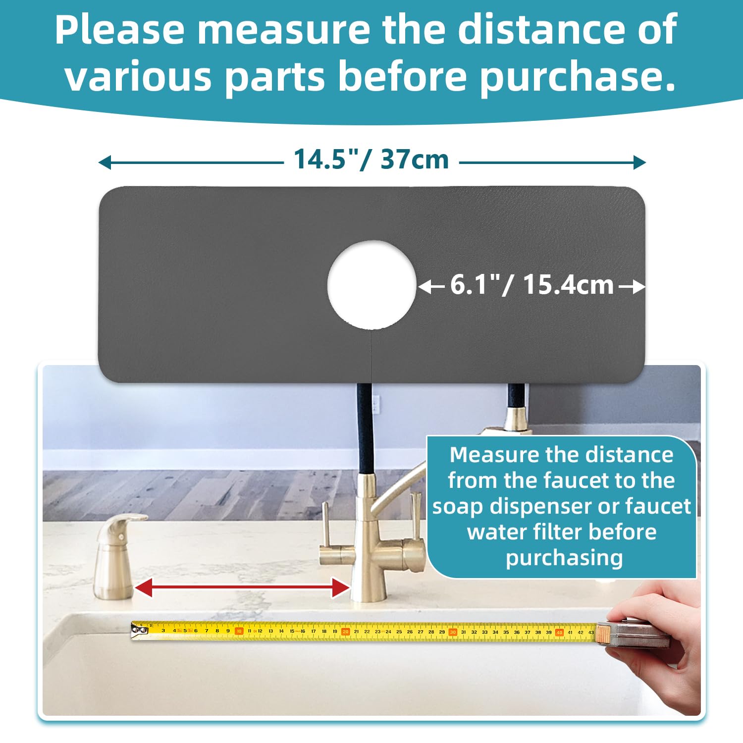 LOPNUR Faucet Mat for Kitchen Sink, 14.5 inch Cuttable Sink Water Splash Guard Behind Faucet, Kitchen Sink Faucet Mat Splash Guard with Super Absorbent Diatomite 14.5''x5.5'' (Grey, 1 Pack)