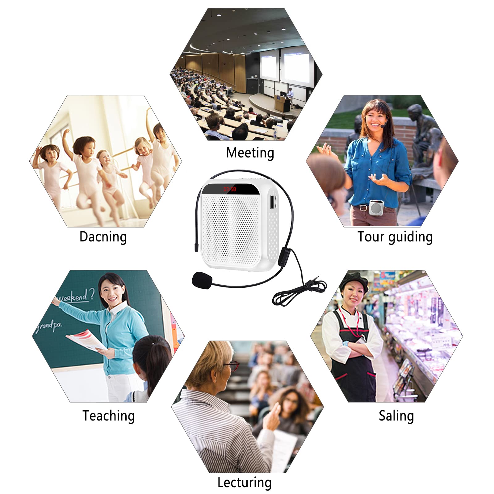 Qulable Voice Amplifier for Teachers Portable Amplifier, Rechargeable Teacher Microphone, Mini Amplifier System, Classroom Microphone Outdoor Loudspeaker for Teachers/Metting/Tour Guide