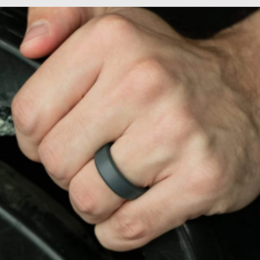OS Silicone Wedding Ring - Unisex Wedding Band for Active Lifestyle - Bevel Style Ring - Hypoallergenic material - 8mm Wide, 2.16mm Thick (Grey, 10)
