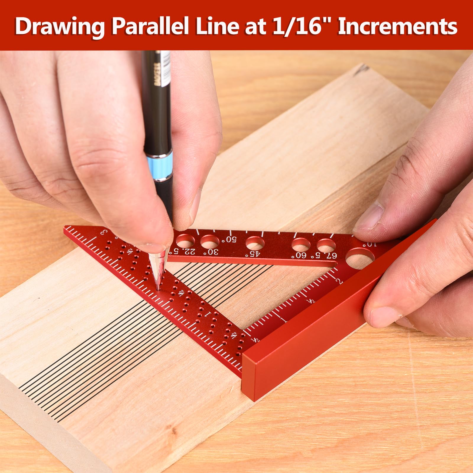 Small Square Tool with 0.7mm Mechanical Pencil Fixed Miter Angle Pin 90 Degree Mini Carpenter Square Precision Woodworking Machinist Measuring Square for Marking Gauge Furniture and Cabinet Making