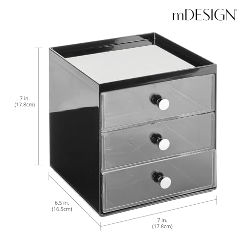 mDesign Plastic 3-Drawer Organizer for Makeup Storage - 3-Tier Storage Organizer - Stackable Organization with Pull-Out Drawers for Bathroom, Vanity, or Desk - Lumiere Collection, White/Clear