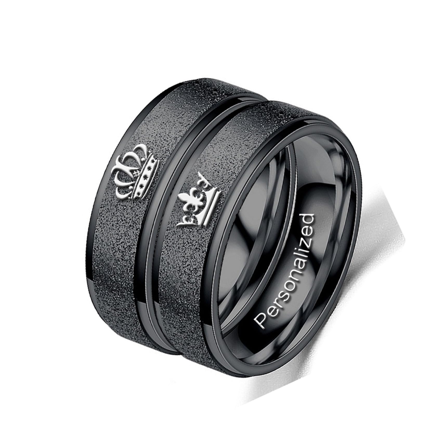 Matching Promsie Couple Rings Black Her Buck His Doe Elk Engraved Matte Engagement Wedding Bands Annivesary Titanium Steel