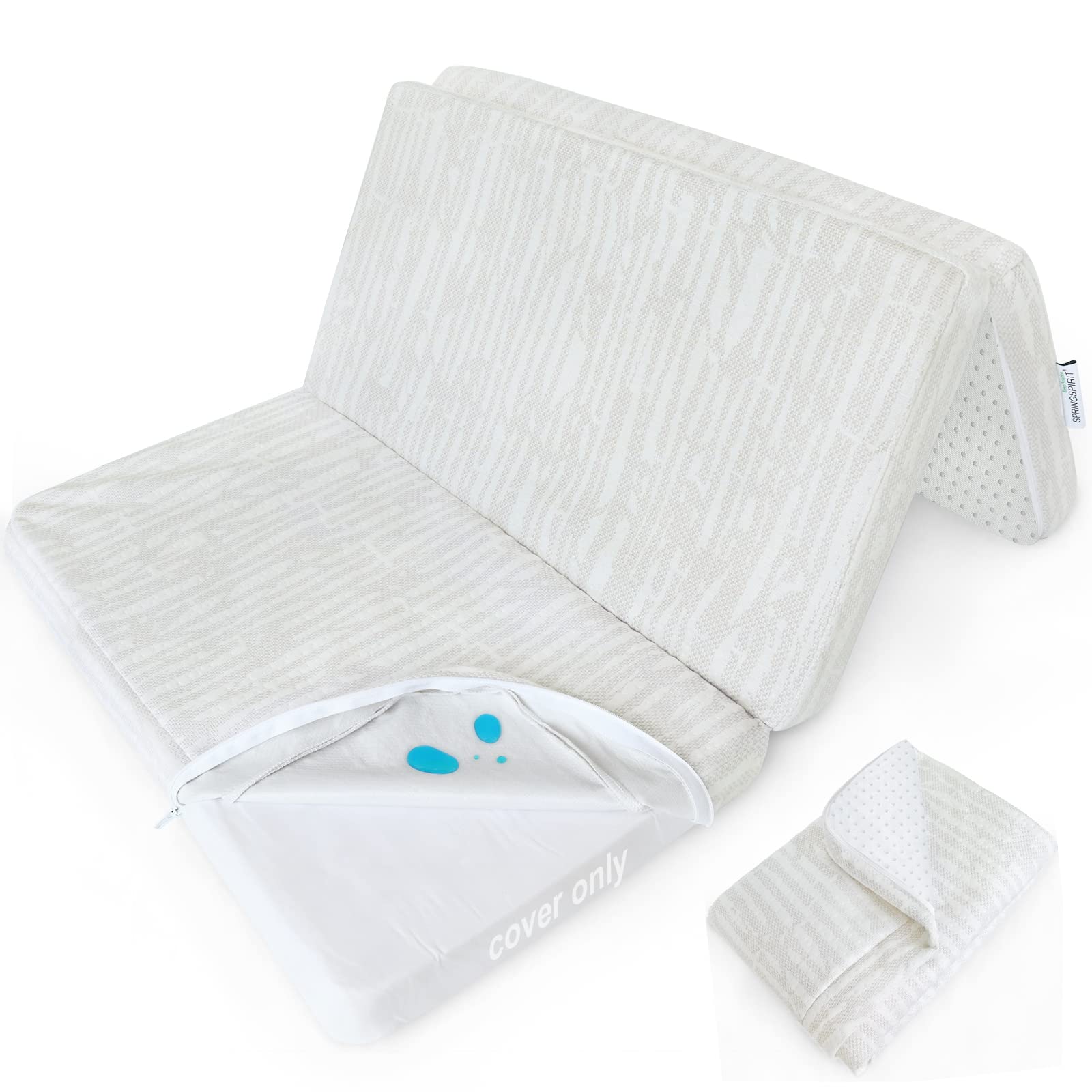 SpringSpirit Trifold Pack and Play Mattress Replacement Cover, Waterproof Bamboo Surface Folding Mattress Protector for Playard Mattress Up to 2.5"