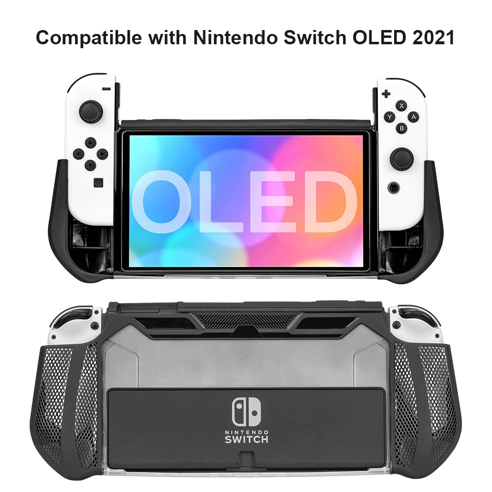 Mviioe Case for Nintendo Switch OLED 2021, Switch OLED Protective Case Dockable with TPU Grip Compatible with Nintendo Switch OLED 7 Inch Console and Joy-Con Controller (Black)