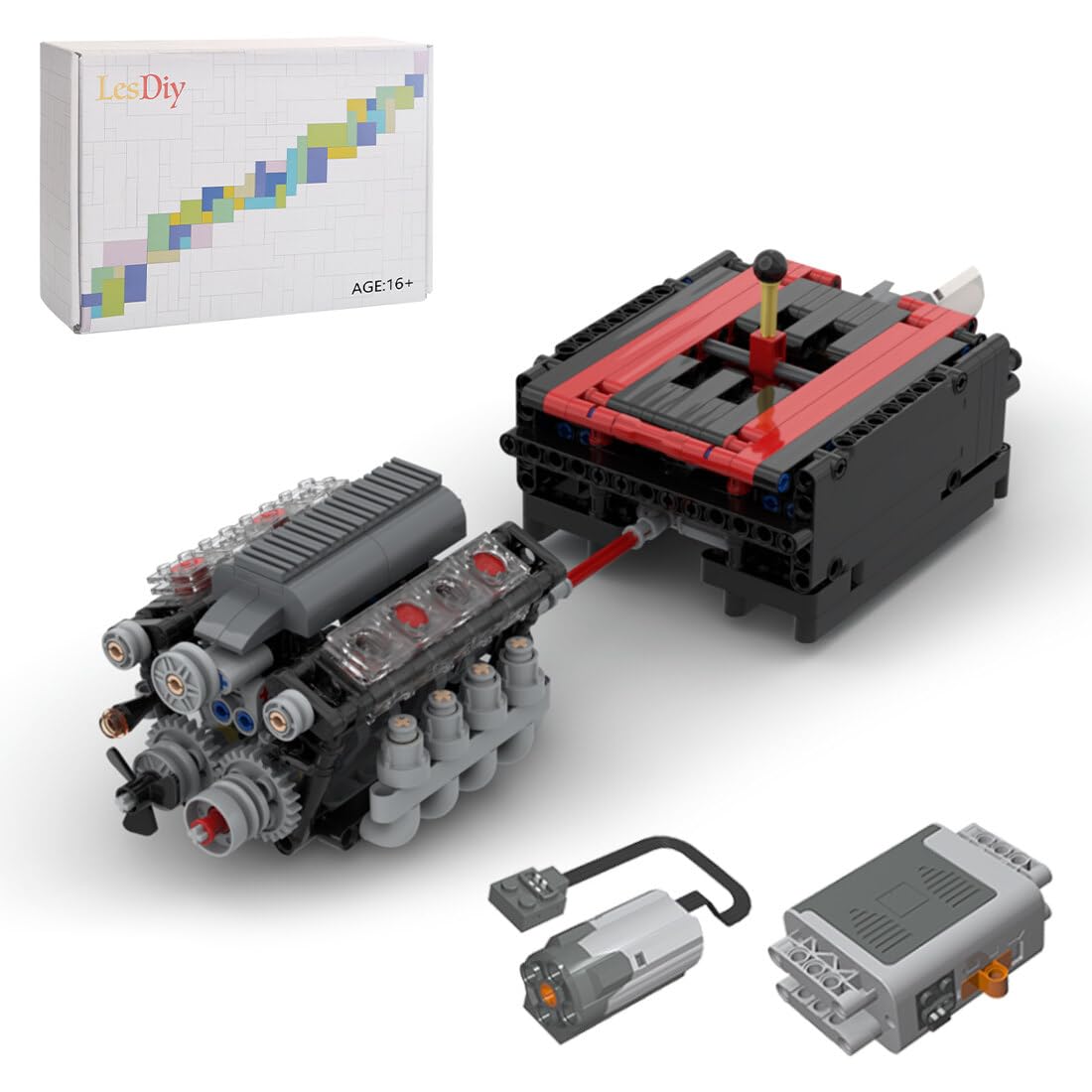 LDesign V8 Engine Motor with Gearbox Building Kit Mk2 Sci-fi Engine Model Building Toy Set 568PCS Compatible with Lego Technic Cars