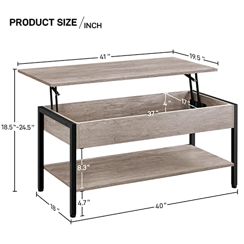 Yaheetech Lift Top 41 in Coffee Table with Hidden Storage Compartment, Wooden Lift Up Central Table for Living Room, Reception Room, Industrial Style, Gray