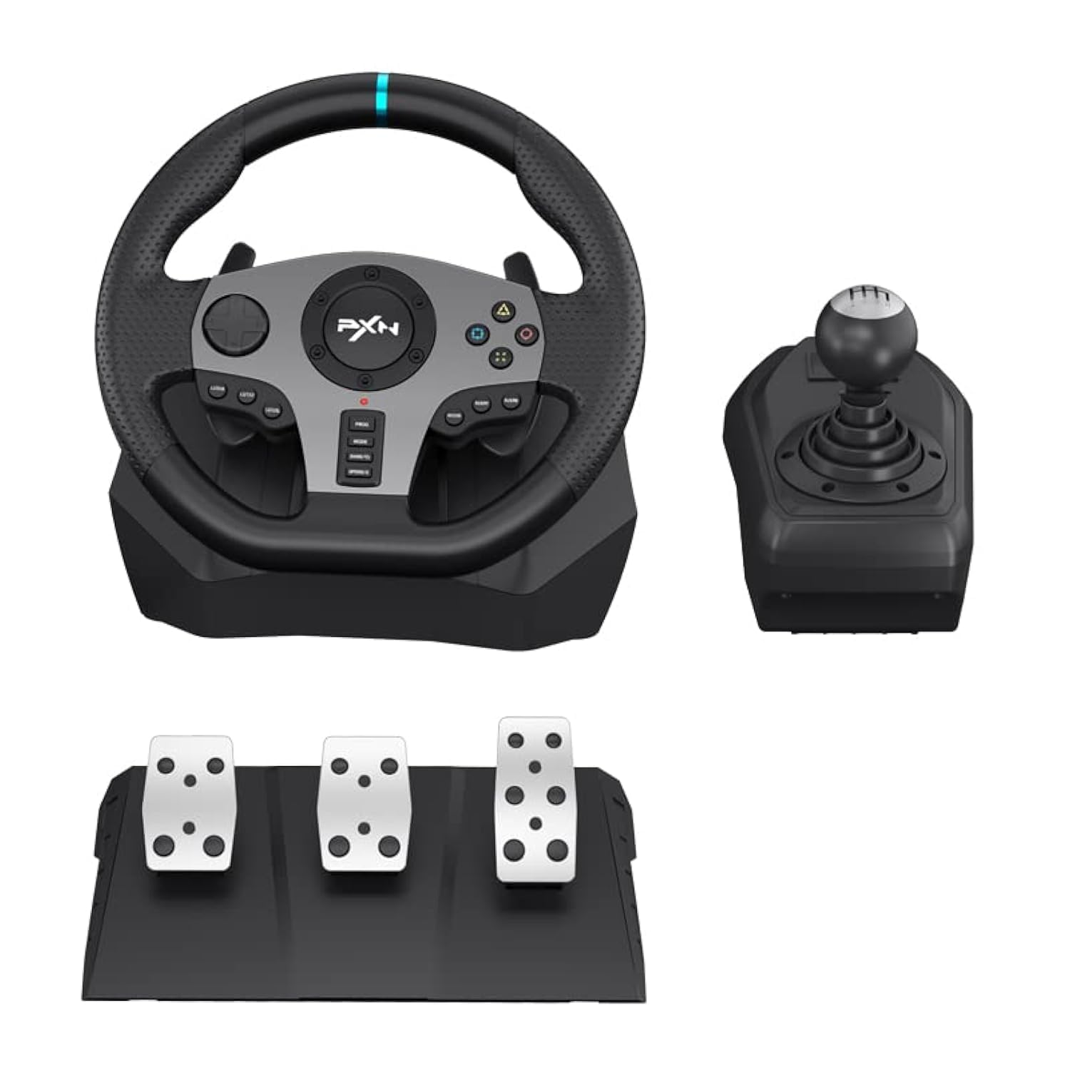 PXN V9 Gaming Racing Steering Wheel, 270/900° Car Simulation, with 3-Pedals and Shifter Bundle Pedal, Paddle Shifters Driving Wheel for PS4, Xbox Series X|S, PS3, PC, Xbox One, Nintendo Switch