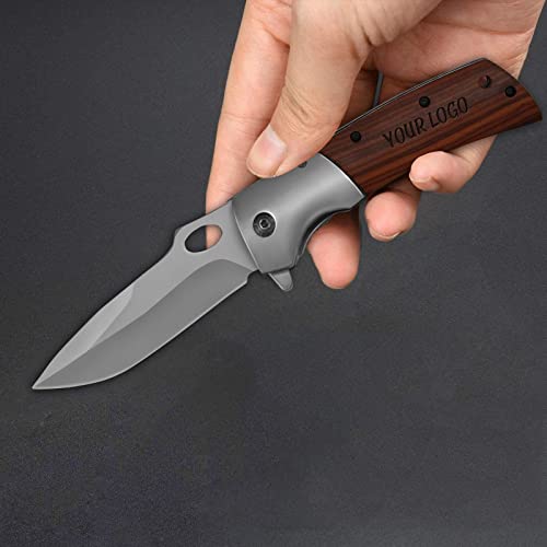 Qingxily Personalized Pocket Knife for Men Engraved, Custom Folding Pocket Knife, Customized Wood Handle Fishing Hunting Knives, Personalized Name Pocket Knife Gift for Dad, Boyfriend, Son, Kids