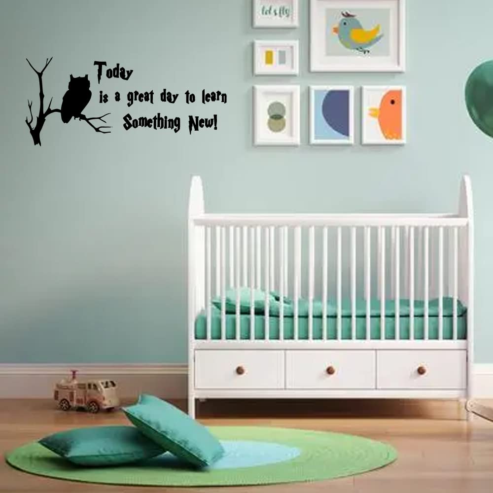 Today is a Great Day to Learn Something New Owl on Tree - Carved Black Vinyl Wall Decal Magic Halloween Fonts Art Letters for Kids Room Decor Non-Printed Sticker Without Edges