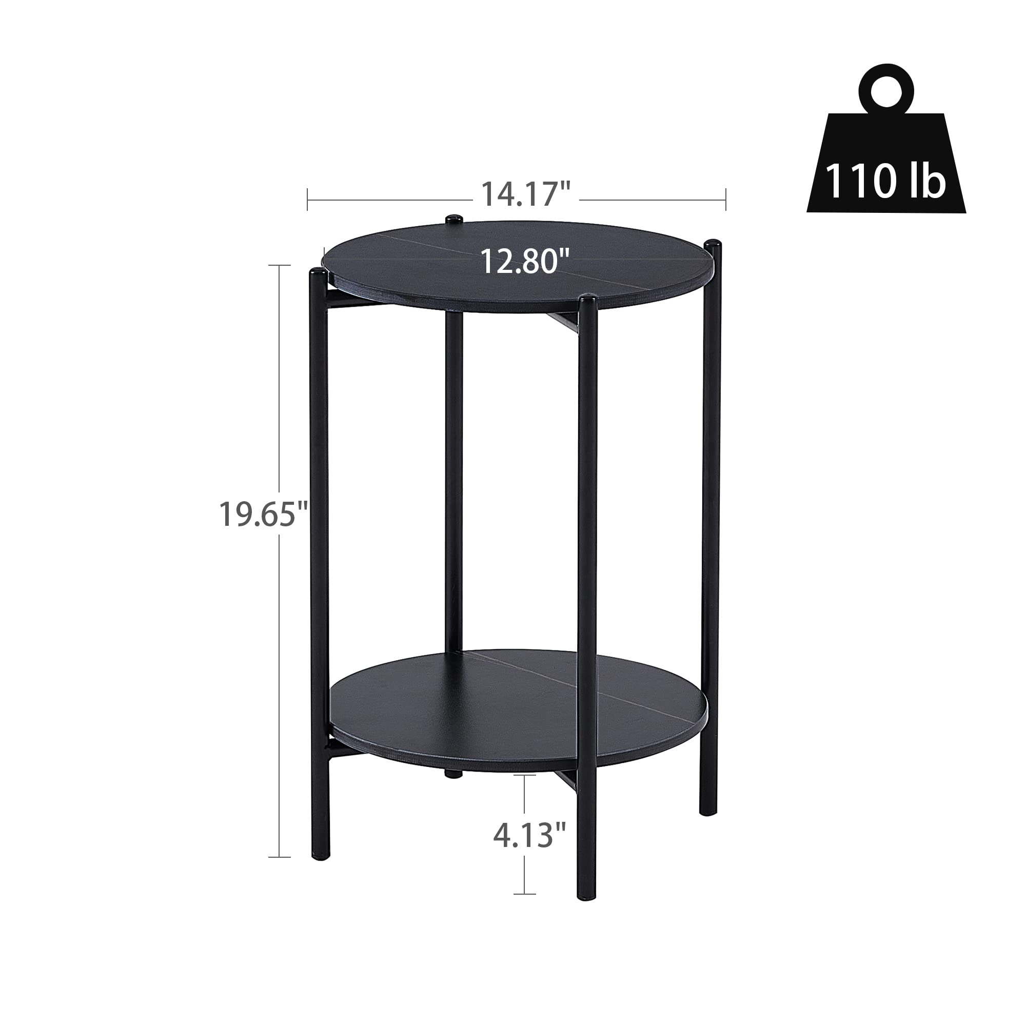JYXNHJE Side Table,end Table,sode Table,Table with Storage,Metal Frame, Marble Table top, Two Levels of Storage, Suitable for Living Room (Pure Black)