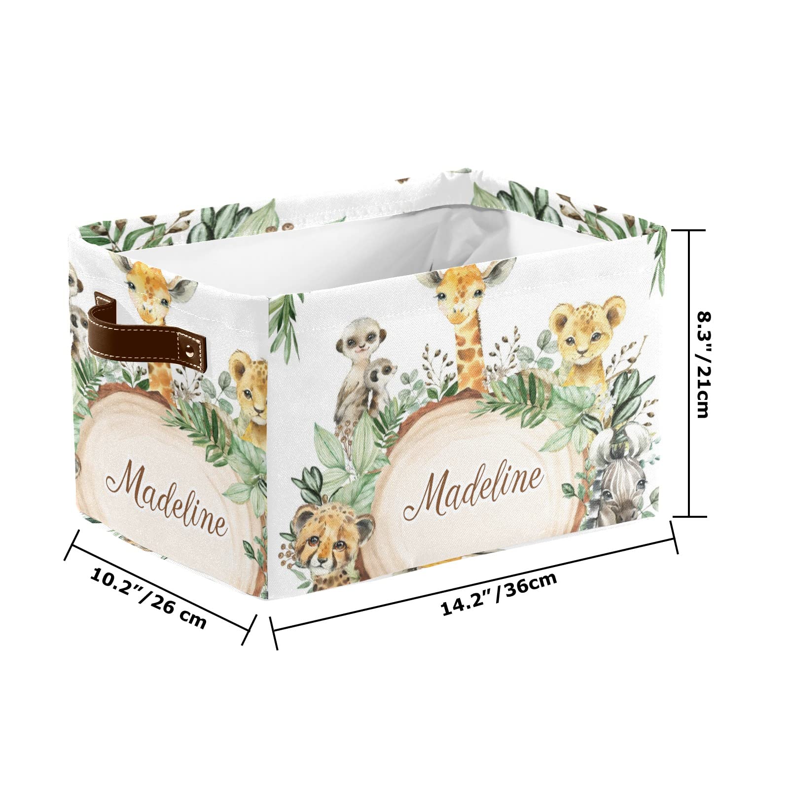 Wild Jungle Animals Personalized Storage Bins Basket Cubic Organizer with Durable Handle for Shelves Wardrobe Nursery Toy 1 Pack