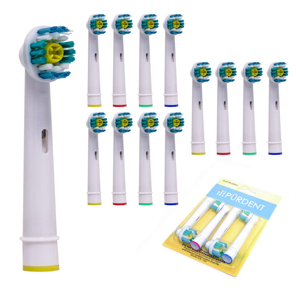 PÜRDENT Replacement Toothbrush Heads Compatible with Oral B & Braun Electric Toothbrushes ORBEB18Ax3 (12, Professional White)