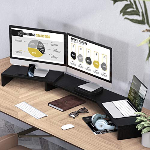 LORYERGO Triple Monitor Stand, 52 Inch Long Large Monitor Riser with 2 Slots for Phone & Tablet, Length and Angle Adjustable Computer Stand, Desktop Stand for Computer, Screen, Tablet, Printer
