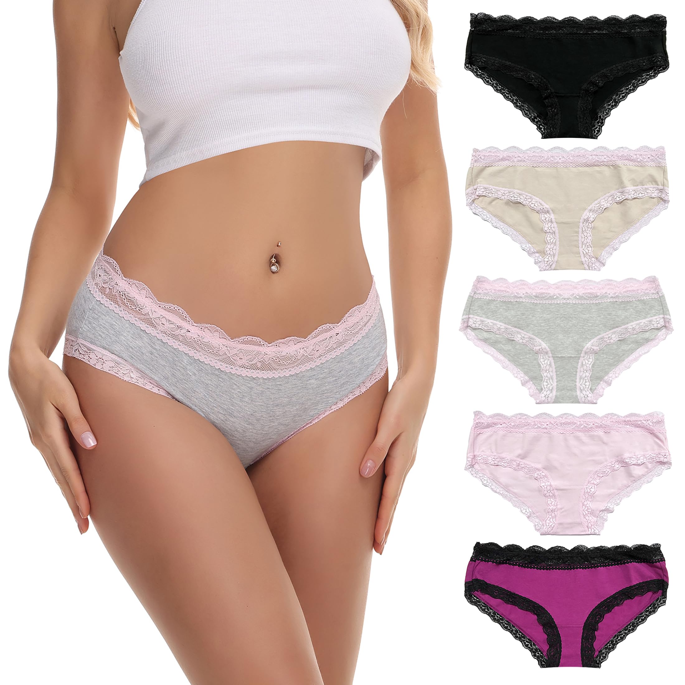 LYYTHAVON Women’s Underwear Breathable Cotton Brief Ladies Panties (Cotton F,5 Pack, Medium)
