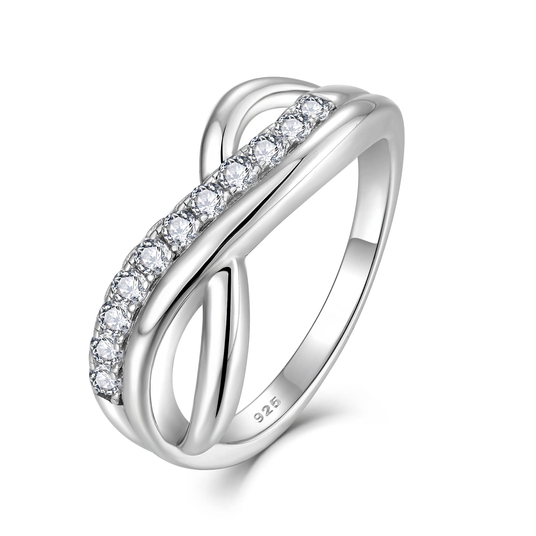 PAZEEN Infinity Twist Criss Cross Ring 925 Sterling Silver Cubic Zirconia Wedding Anniversary Statement Ring Promise Ring for Her size8