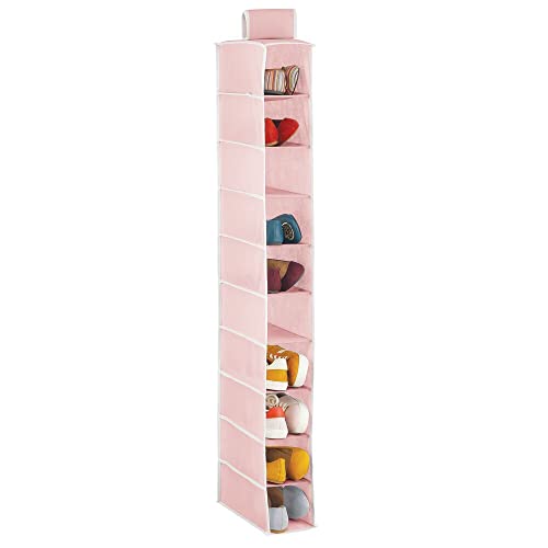 mDesign Soft Fabric Closet Organizer - Holds Shoes, Handbags, Clutches, Accessories - 10-Shelf Over Rod Hanging Storage Unit - Pink/White