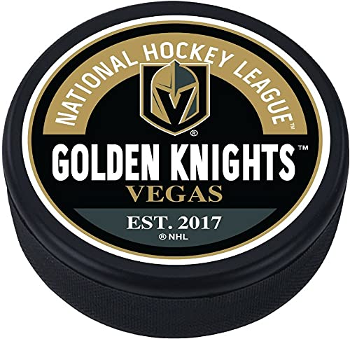 Mustang Product Vegas Golden Knights 3D Textured Souvenir Hockey 2-Puck Pack (Block & Striped)