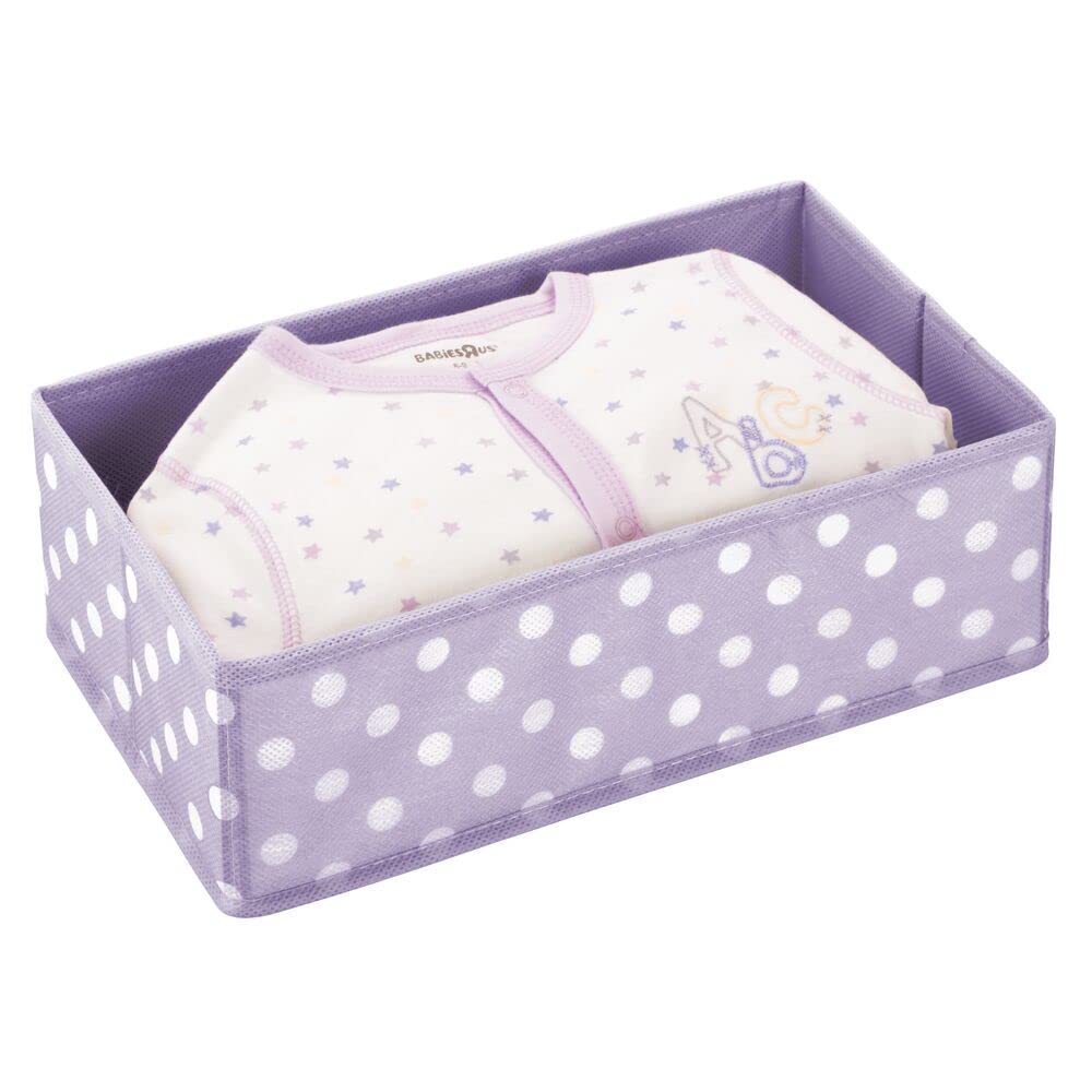 mDesign Soft Fabric Dresser Drawer and Closet Storage Organizer for Toddler/Kids Bedroom, Nursery, Playroom - Rectangular Bin with Polka Dot Print, 6 Pack - Light Purple/White