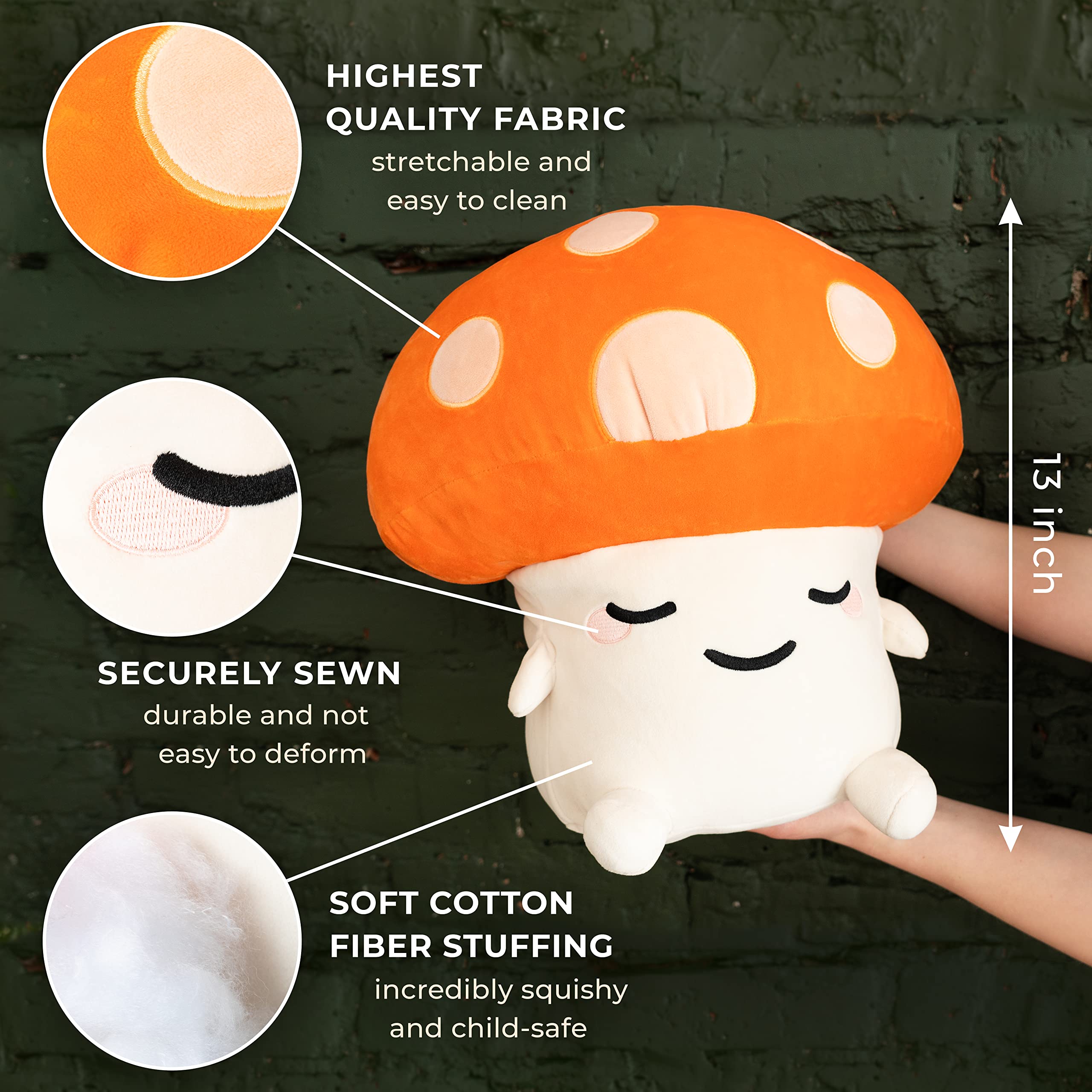 Squish PALS Kawaii Mushroom Plush Toy - 3D Stuffed Pillow - Cute 13 Inch Plushie for All Ages
