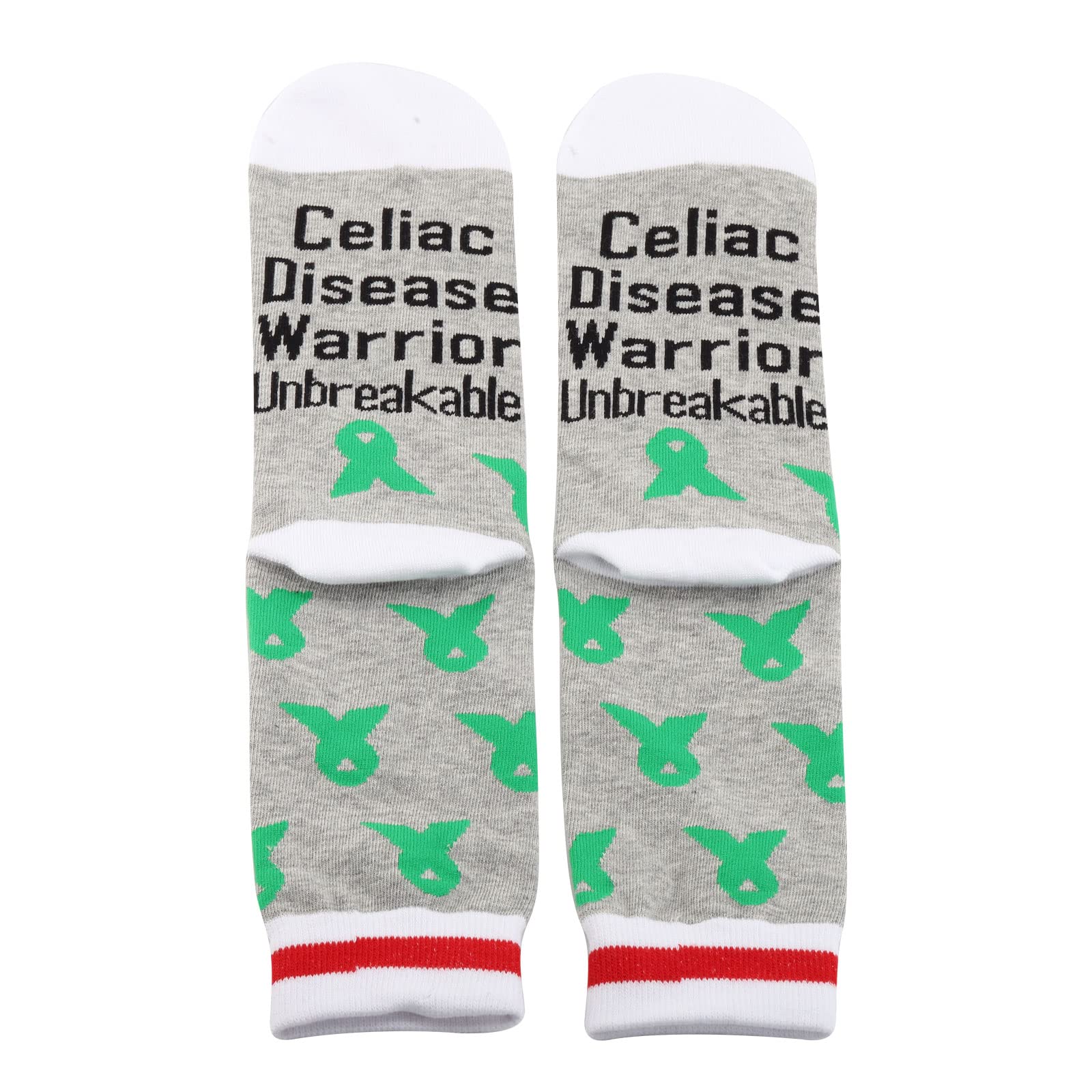 PXTIDY 2 Pairs Celiac Disease Awareness Socks Celiac Disease Warrior Unbreakable Green Ribbon Sock Celiac Warrior Gift (2pairs/set)