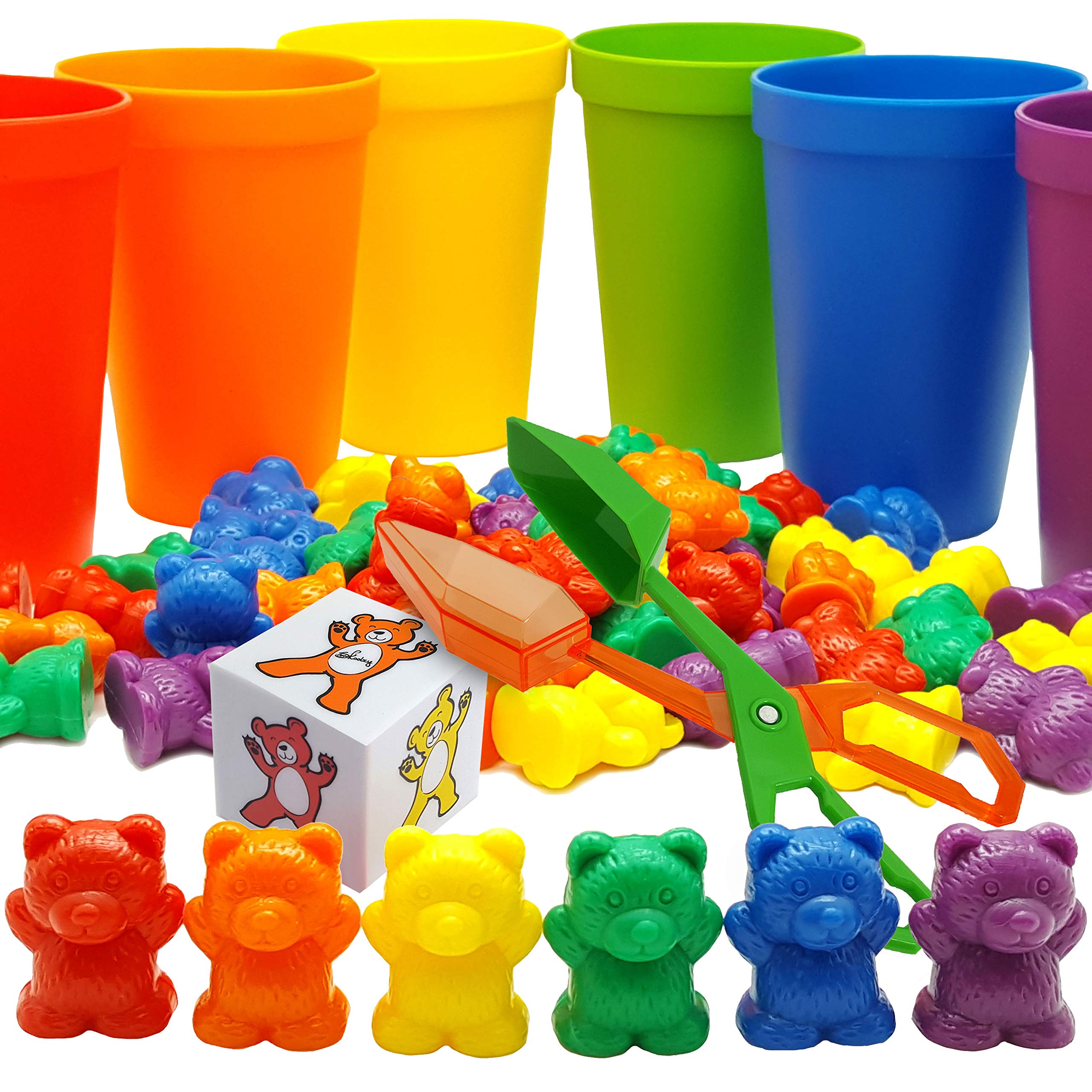 Skoolzy Number Blocks & Rainbow Counting Bears with Matching Sorting Cups, Bear Counters and Dice - for Toddlers & Kids 3+
