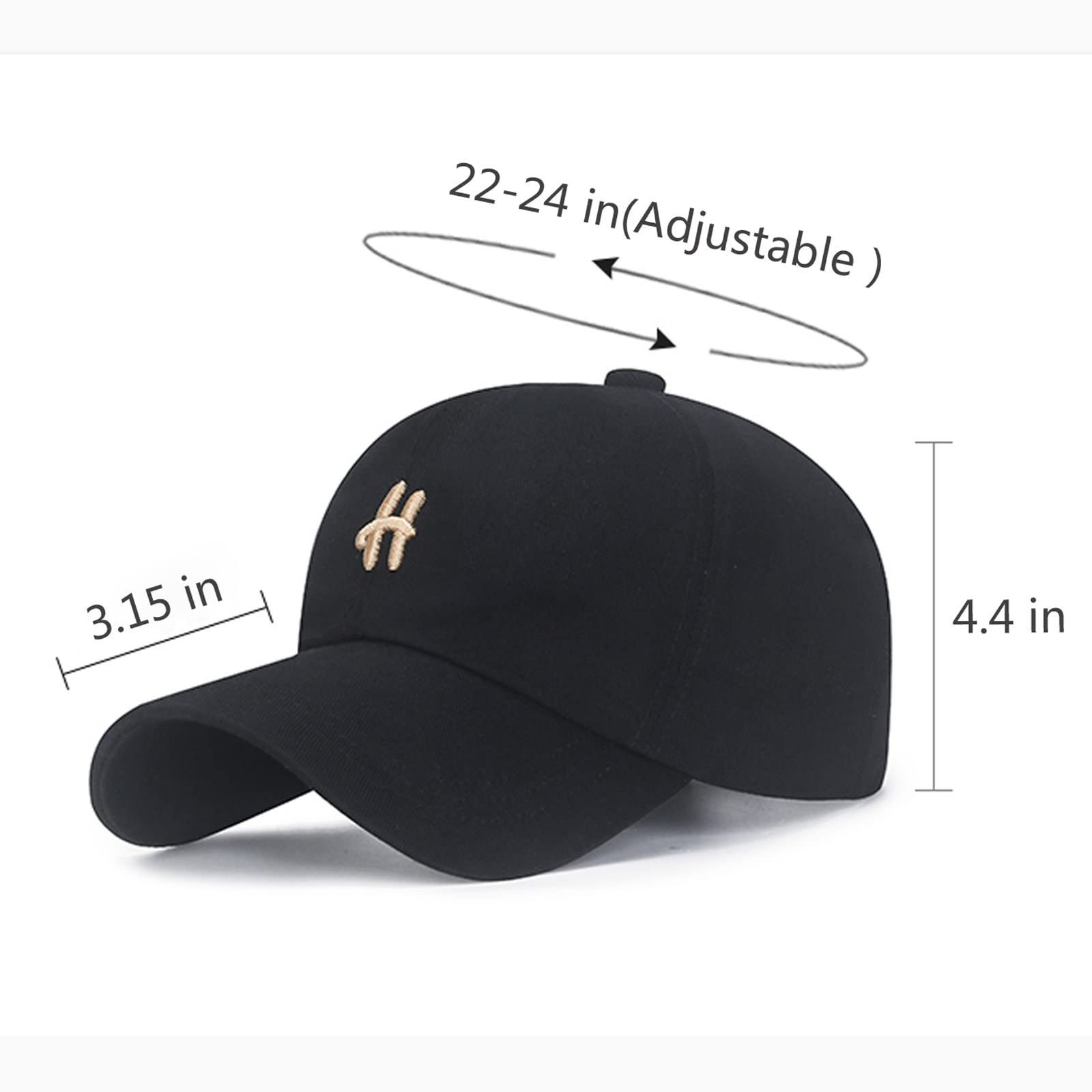 Sen-great Embroidered Letter Baseball Cap Classic Dad Hat Unisex Cotton Adjustable Plain Baseball Hat for Men Women Black, One Size