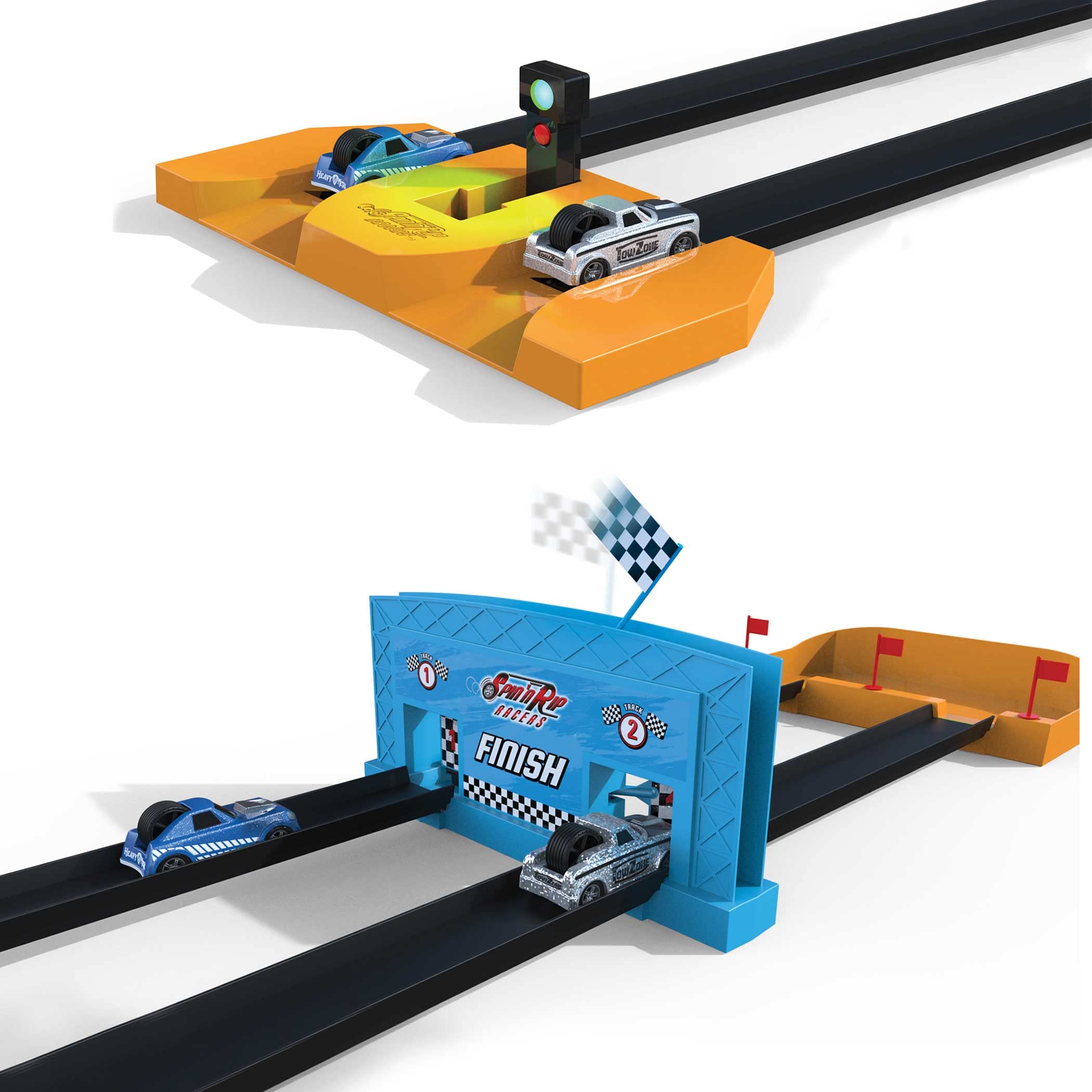 Spin 'n Rip Racers | Double Loop Drag Racing Set | Fun Head to Head Racing Track with Dual Loop Track and Falling Flag end gate That Signals The Winner | Double Loop Race Track
