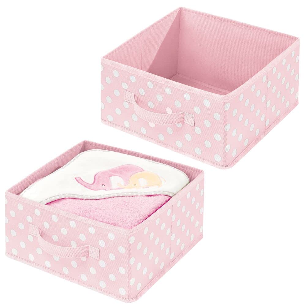 mDesign Soft Fabric Modular Closet Organizer Box, Handle for Cube Storage Units in Closet, Bedroom, Bathroom - Holds Clothing, T Shirts, Leggings, Accessories - Polka Dot Print, 2 Pack - Pink/White