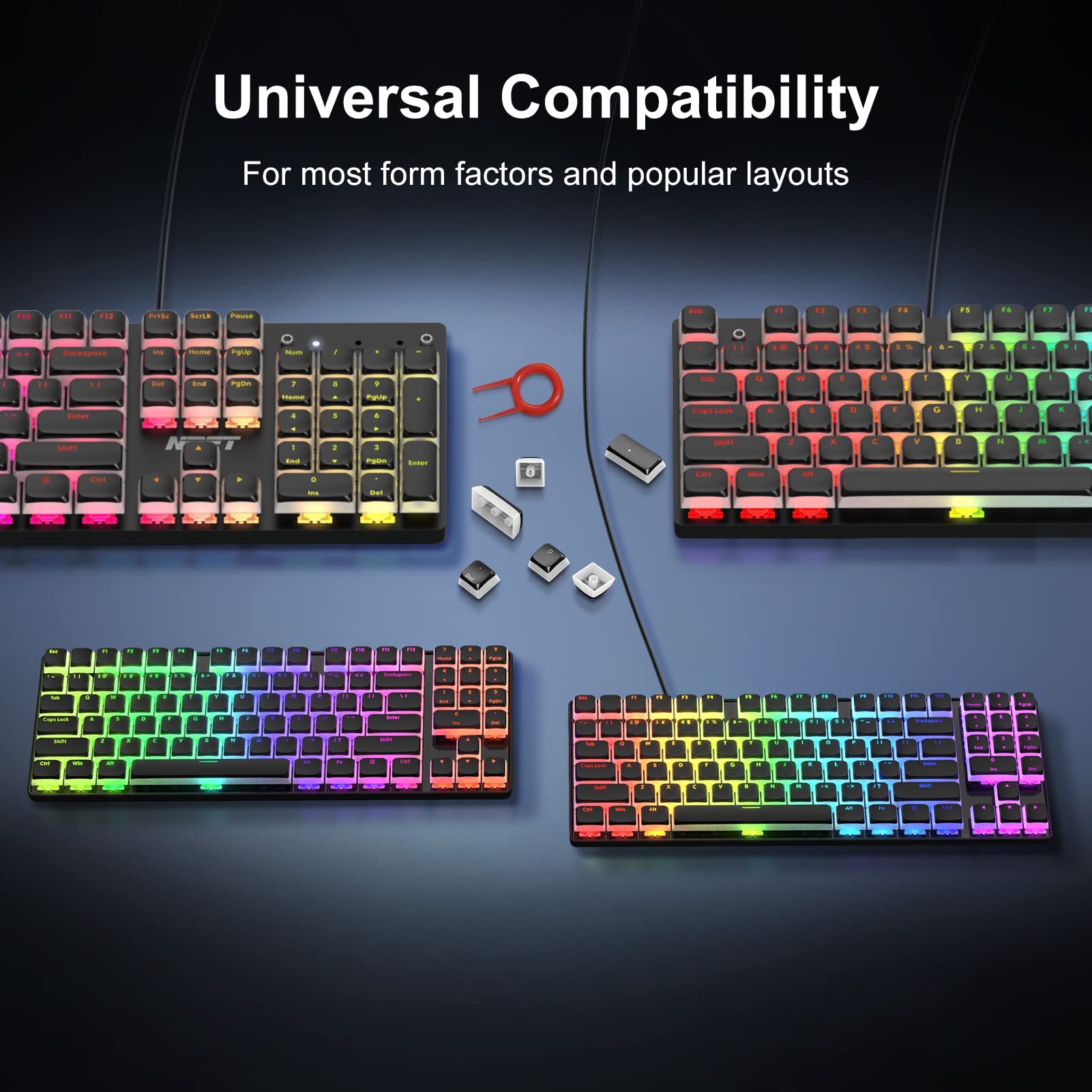 NPET KC20-01 Pudding Keycaps, Doubleshot PBT Keycap Set with Translucent Layer, for Mechanical Keyboards, Full 104 Key Set, XDA Profile, US Layout, Black
