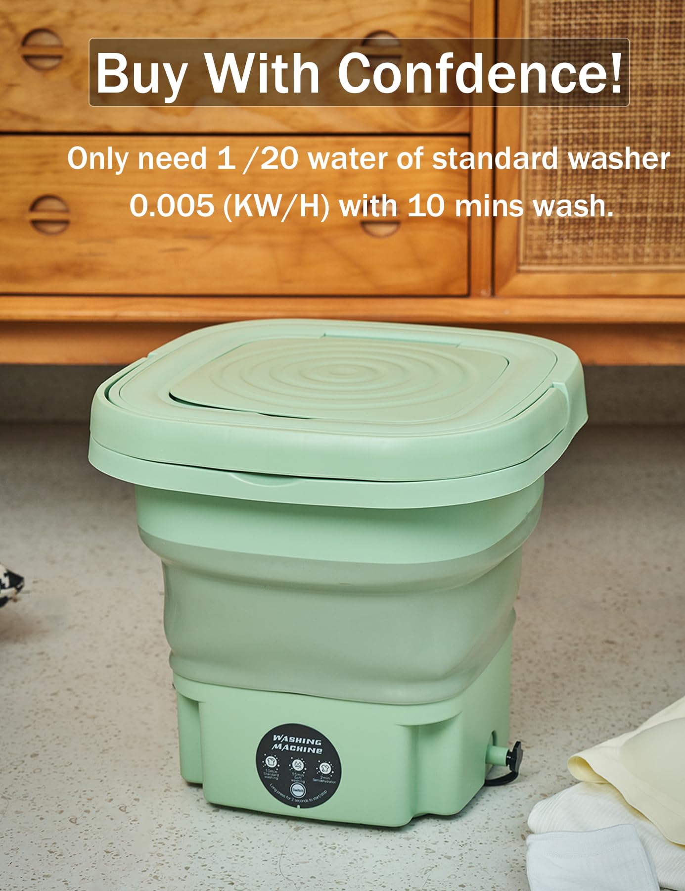 Oivley Mini Washing Machine Foldable, Mini Washer with Drain Basket Portable Washing Machine Foldable for Apartments, Laundry, Travel, Camping, RV or Underwear, Baby Clothes, Small Items-Green