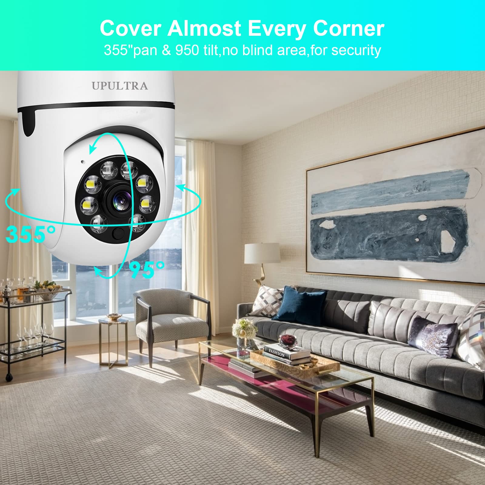 Light Bulb 1080P Security Wireless Camera Wifi Smart for home surveillance Screw into the E27 light bulb socket Spotlight Alarm Color night vision Two-way talk Motion Alarm PTZ 360 Degree(2packs)