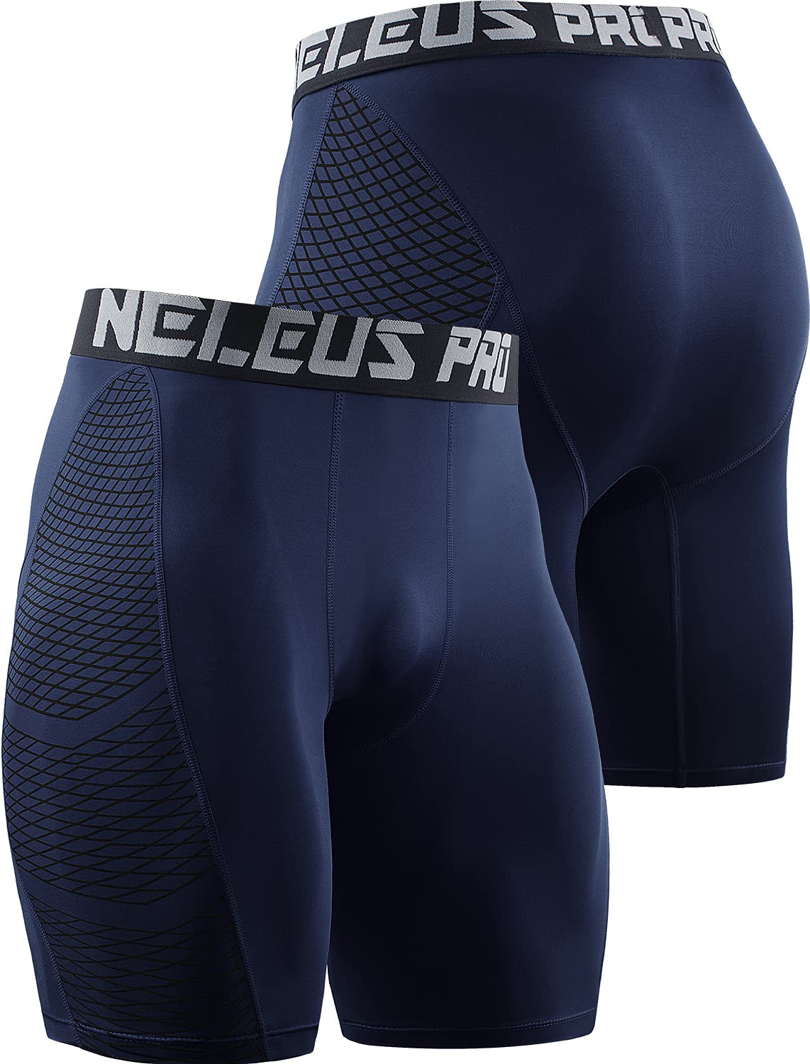 NELEUS Men's Compression Shorts 3 Pack Quick Dry Athletic Running Shorts,6086,Red/Navy/Blue,L