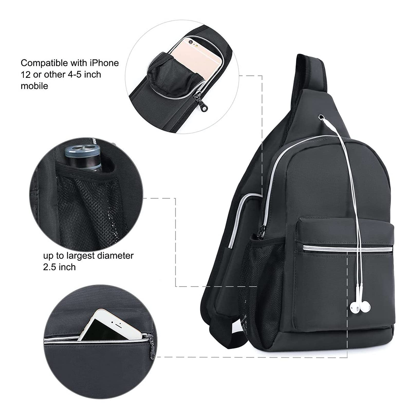 MOSISO Sling Backpack Hiking Daypack with USB Charging Port Outdoor Shoulder Bag, Metallic Gray