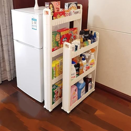 LEMMAN 3-Tier Slim Slide Out Kitchen Trolley, Storage Shelf, Moving Wall Cabinets Tower Holder Rack On Wheels, Rolling Storage Unit Cart for Kitchen/Laundry/Bathroom